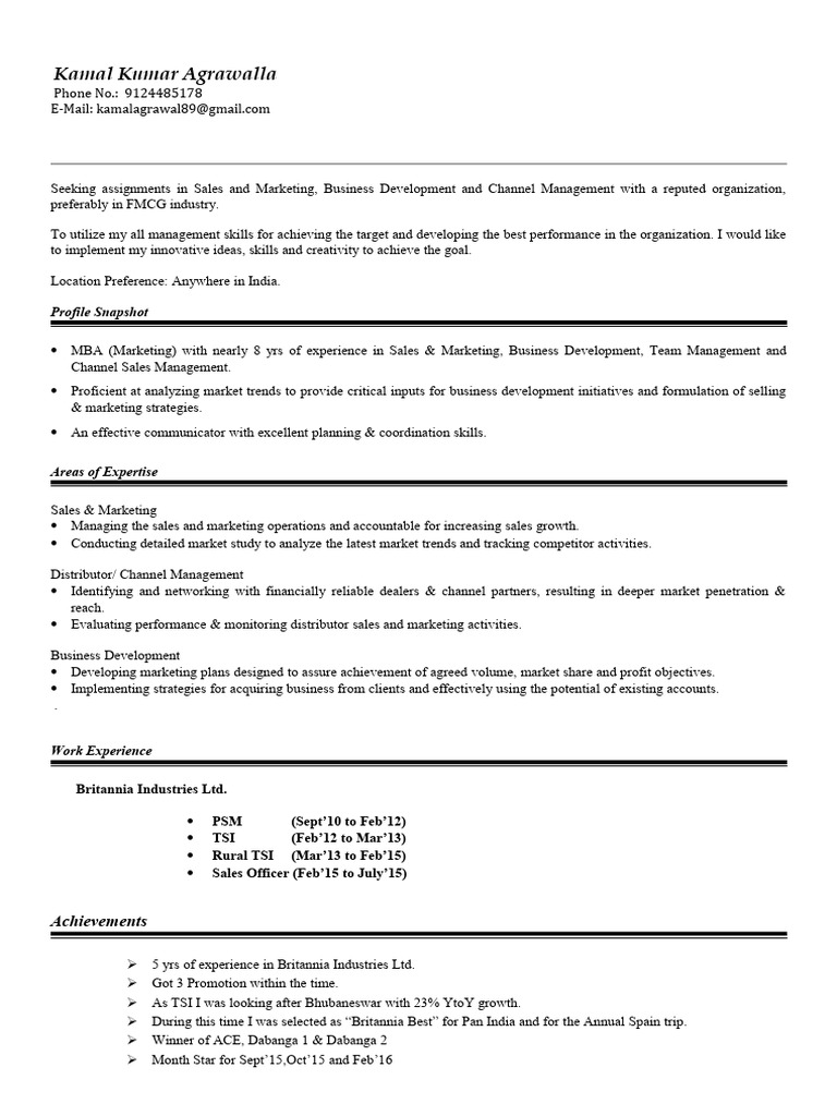 Kamal Agrawal RESUME | PDF | Sales | Marketing
