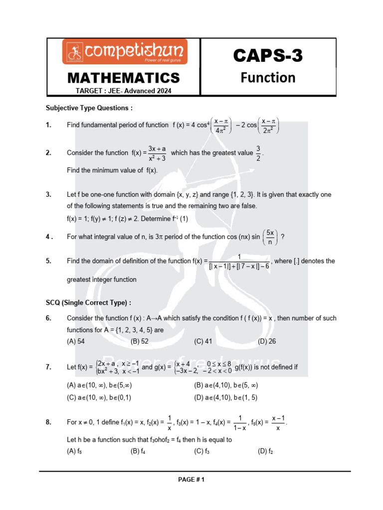 DPP 3 Function Student | PDF | Function (Mathematics) | Equations