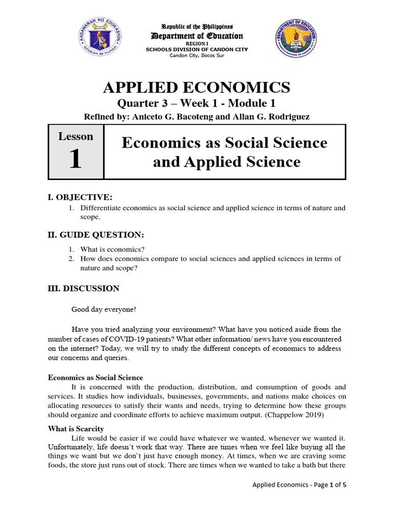 Applied Economics - Q3 - W1 - M1 - LDS - Economics As Social Science ...
