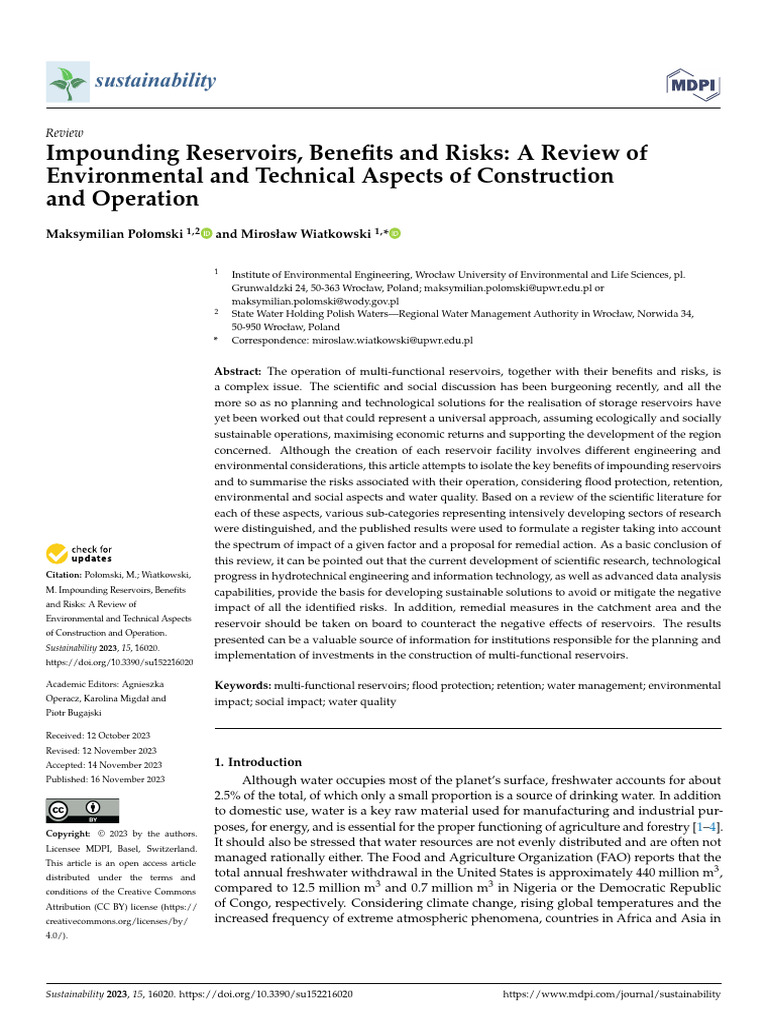 Impounding reservoirs benefits and risks | PDF | Water | Sustainability