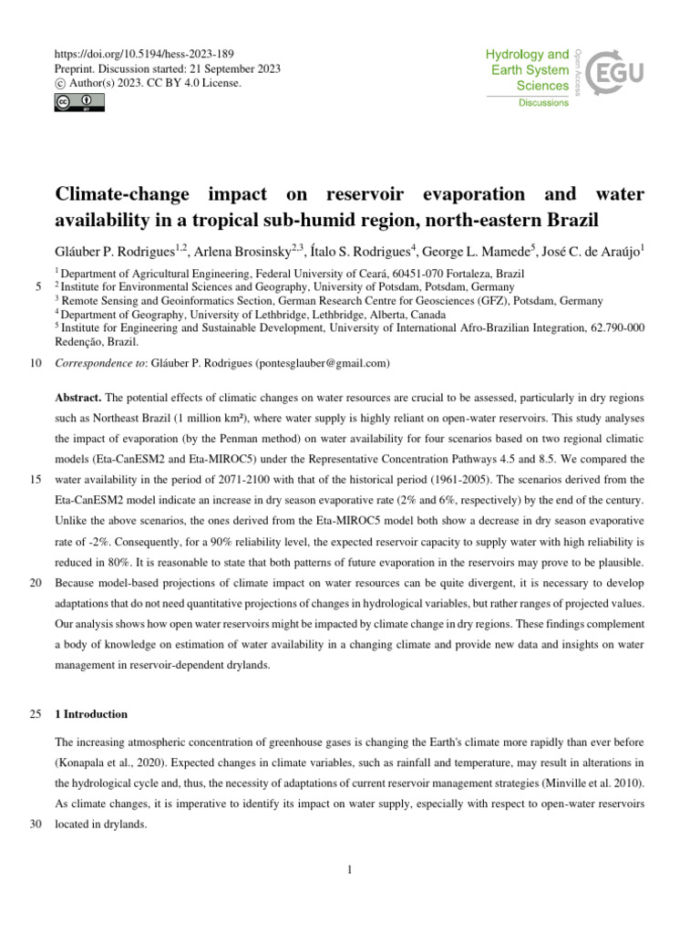 Climate Change Impact On Reservoir Evaporation Dan Water Availability ...