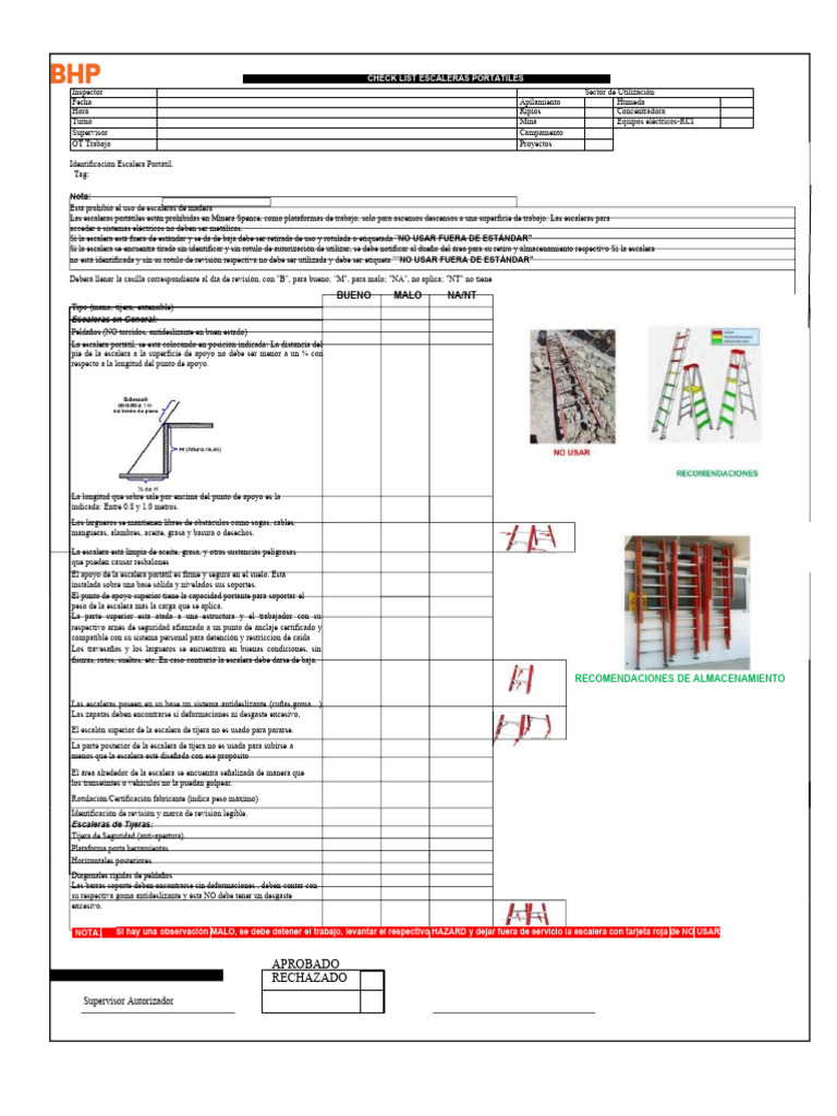 BHP Check List Escalera Portatil | PDF | Escalera