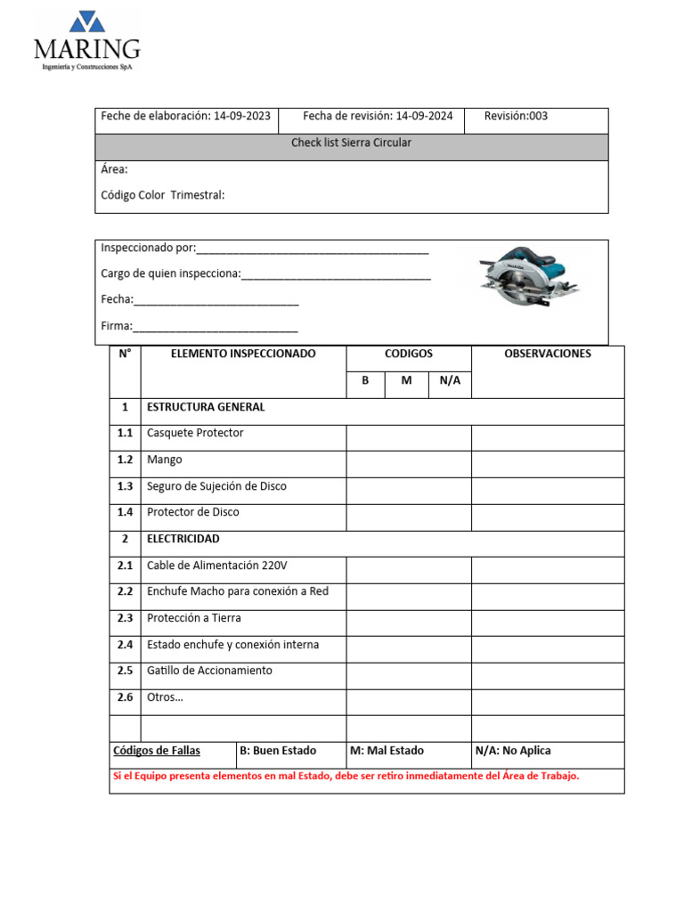 Check List de Sierra Circular | PDF