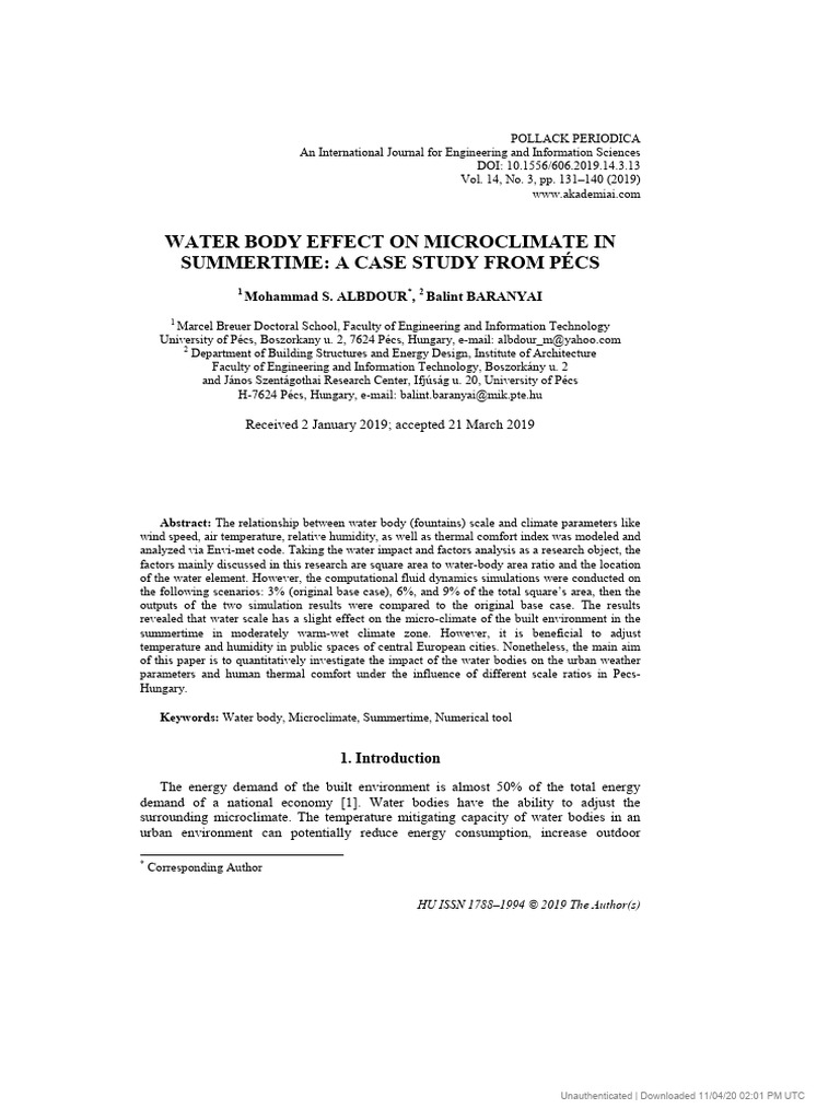 Water Body Effect On Microclimate in Summertime | PDF | Humidity | Water