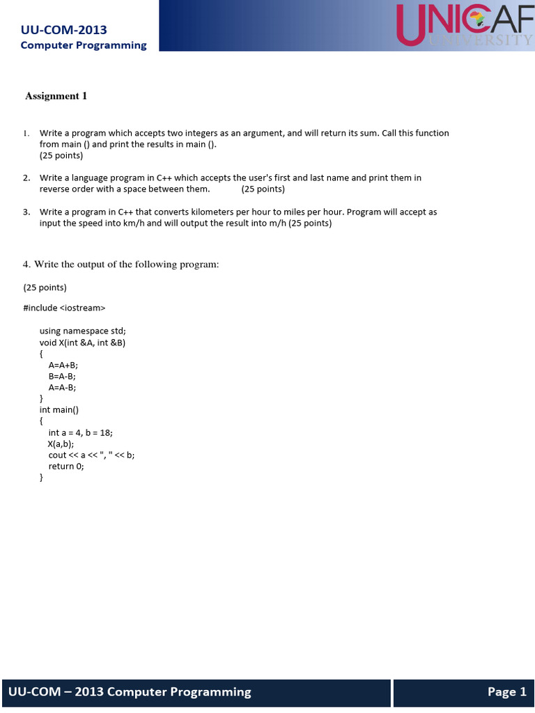 UU-COM-2013 First Assignment 1 | PDF | Parameter (Computer Programming) | Computer Engineering