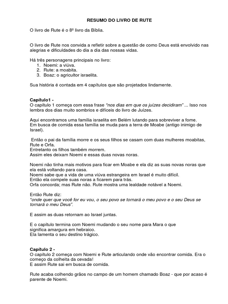 Resumo Do Livro de Rute | PDF | Livro de Ruth