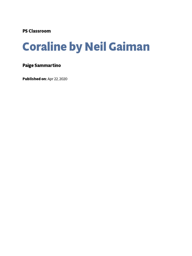 Coraline by Neil Gaiman: PS Classroom | PDF | Children's Literature