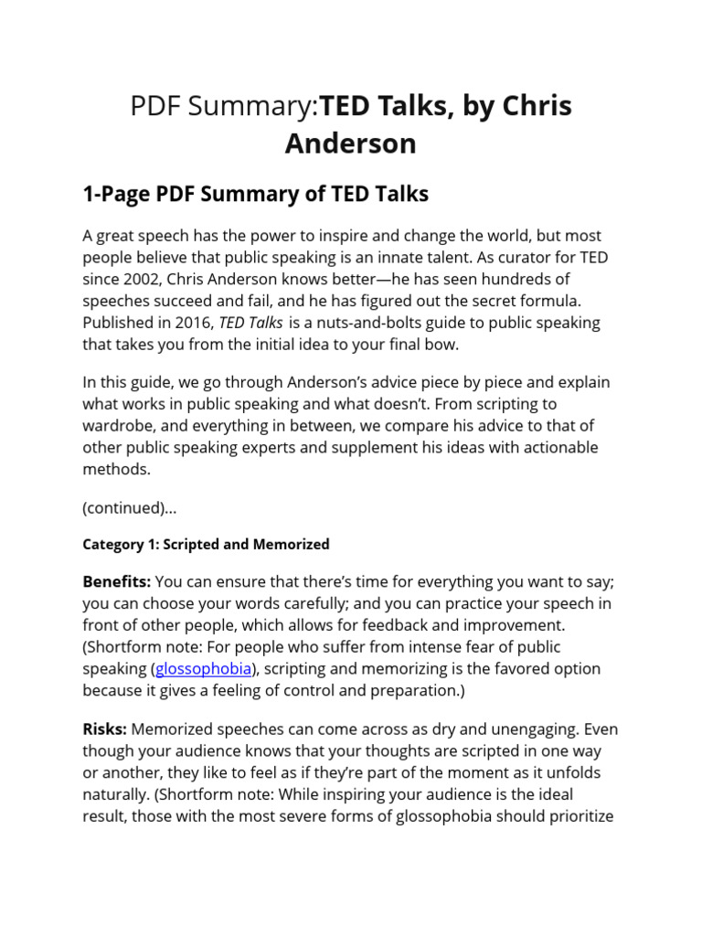TED Talks Summary | PDF | Public Speaking TED Talks Summary | PDF | Public Speaking