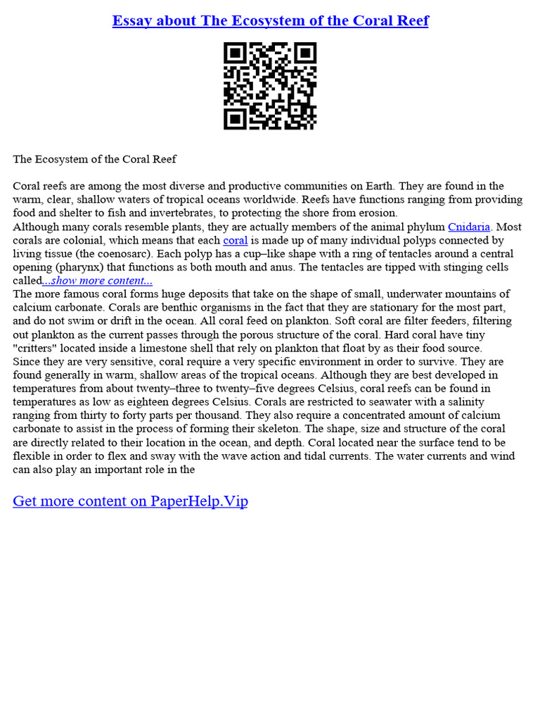 Essay about The Ecosystem of the Coral Reef | Download Free PDF | Coral ...