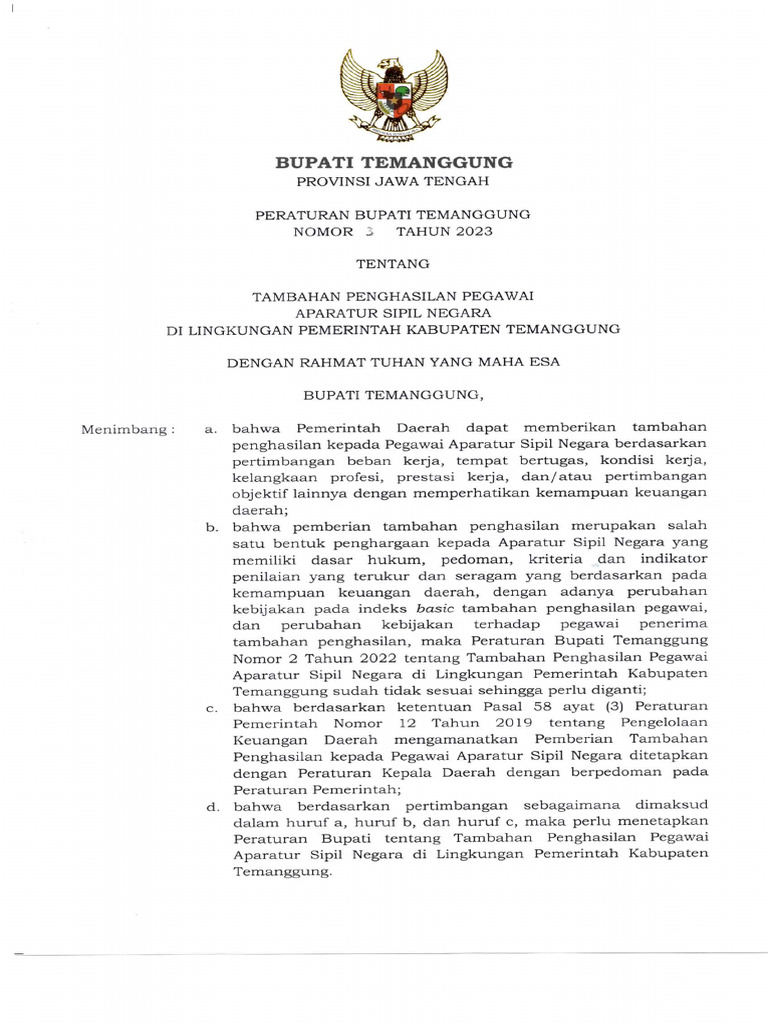 Perbup Nomor 3 Tahun 2023 Tentang TPP | PDF
