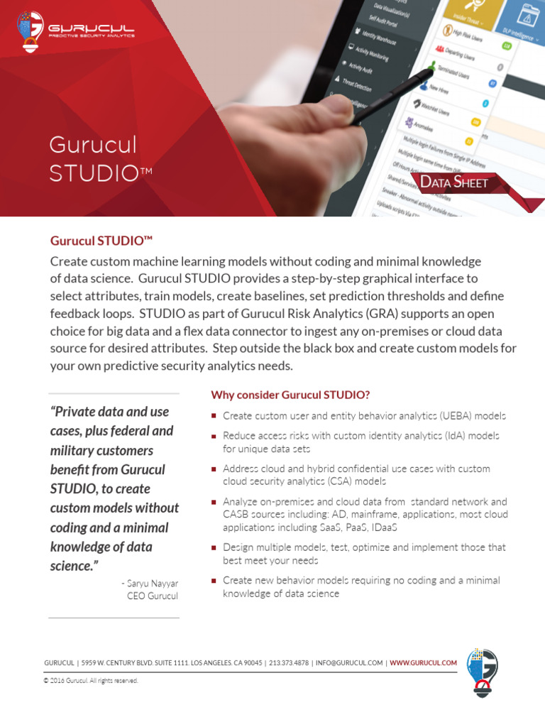 Gurucul STUDIO Datasheet - v6 | PDF | Cloud Computing | Computer Security