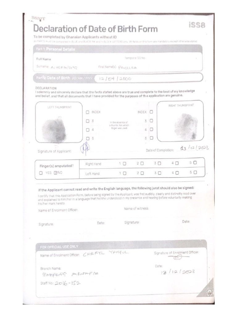Declaration of Date of Birth Form | PDF