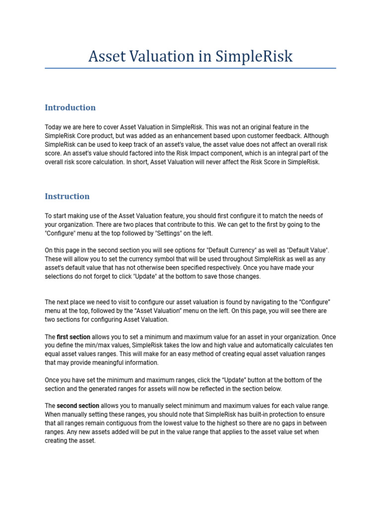 Asset Valuation Setup in SimpleRisk | PDF | Valuation (Finance) | Computing