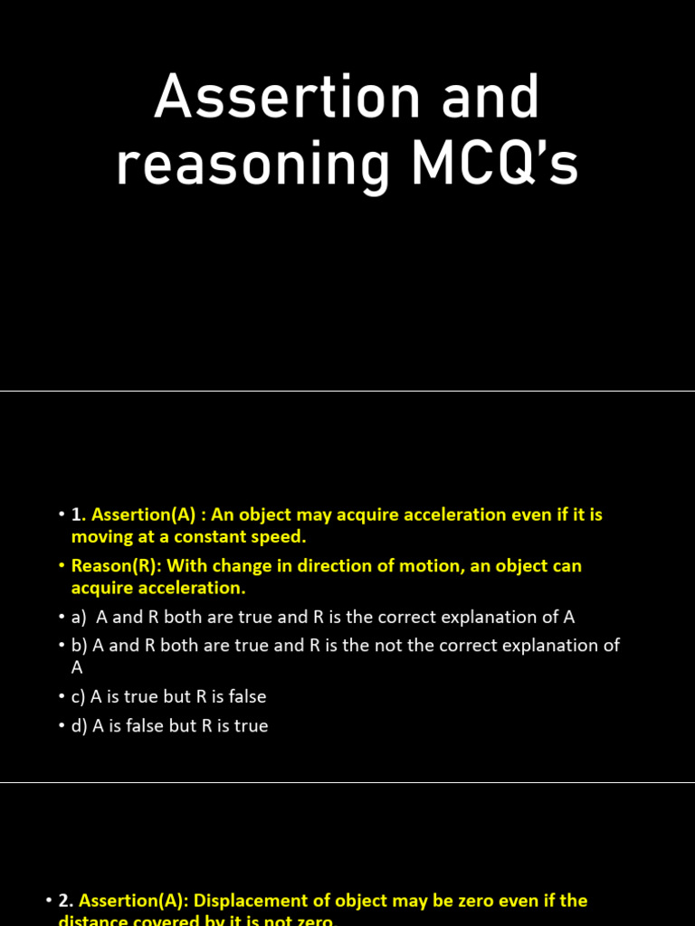 Assertion and Reasoning MCQ's L-1,2 | PDF | Acceleration | Speed