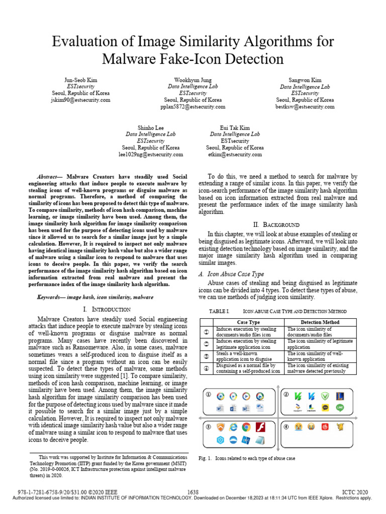 Evaluation of Image Similarity Algorithms For Malware Fake-Icon Detection | PDF | Malware ...