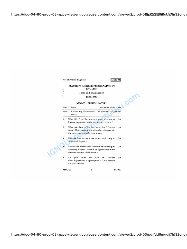 MEG 03 pyqs | PDF | Great Expectations | Heart Of Darkness