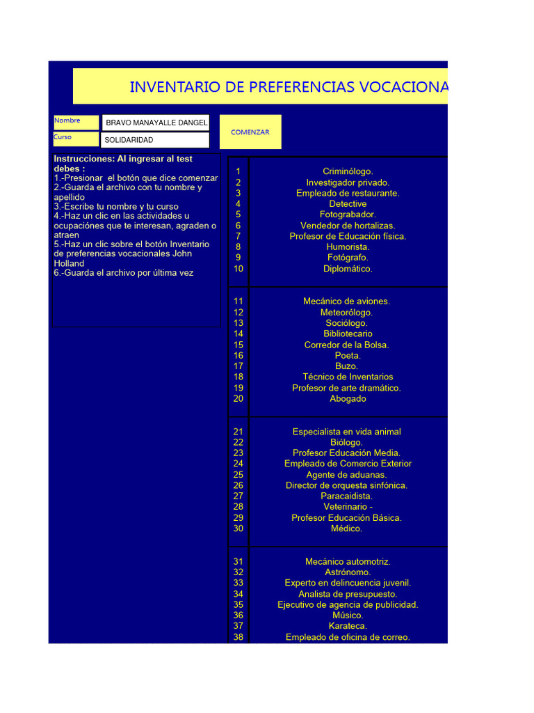 Test de Holland. | PDF