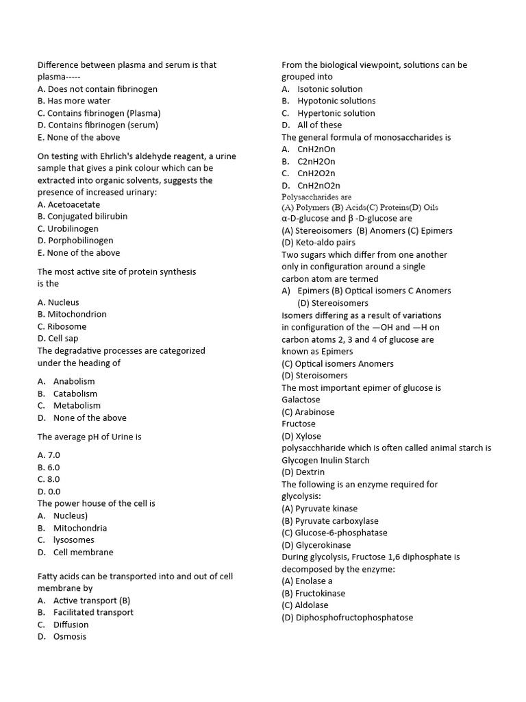 Biochemistry Concepts and Tests | PDF | Amino Acid | Glucose