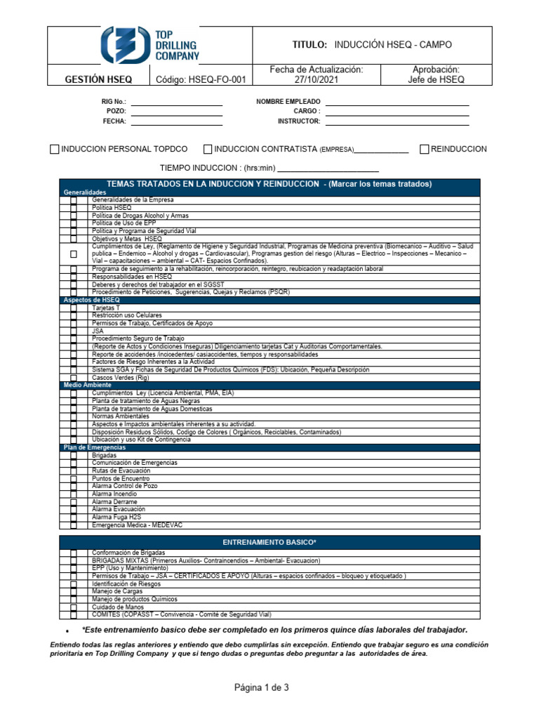 Hseq Fo 001 Inducción Hseq Campo Pdf