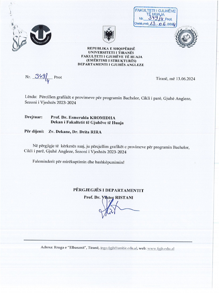 Percillen Grafiket e Provimeve Cikli I Pare, Bachelor, Sezoni I ...