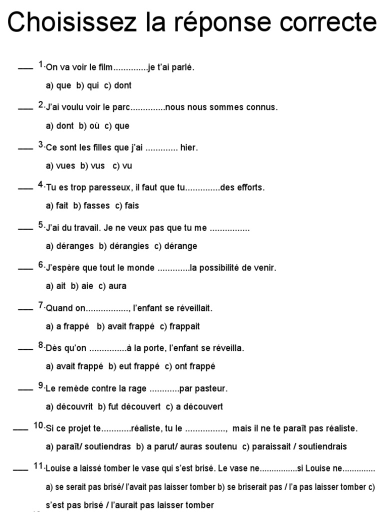 Choisissez la bonne réponse grammaticale | PDF | Arts du langage et ...