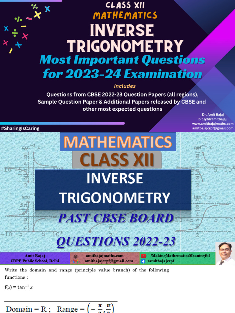 Class XII INVERSE TRIGONOMETRY Most Important Questions For 2023-24 Examination (Dr. Amit Bajaj ...