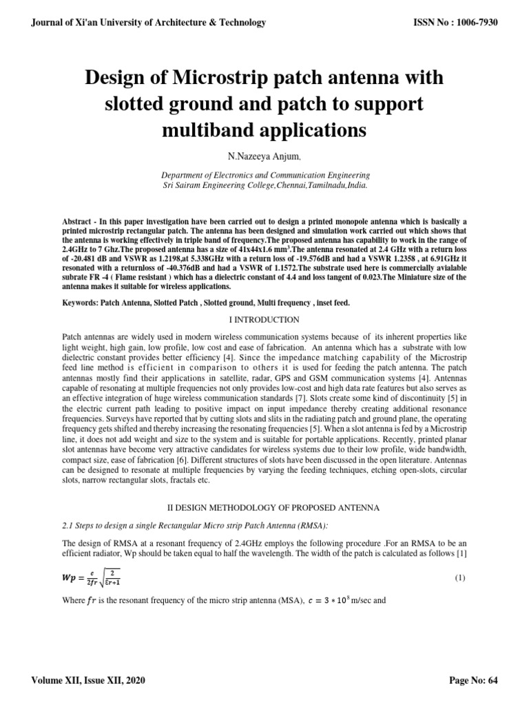 Design of Microstrip Patch Antenna With | PDF | Antenna (Radio) | Microwave