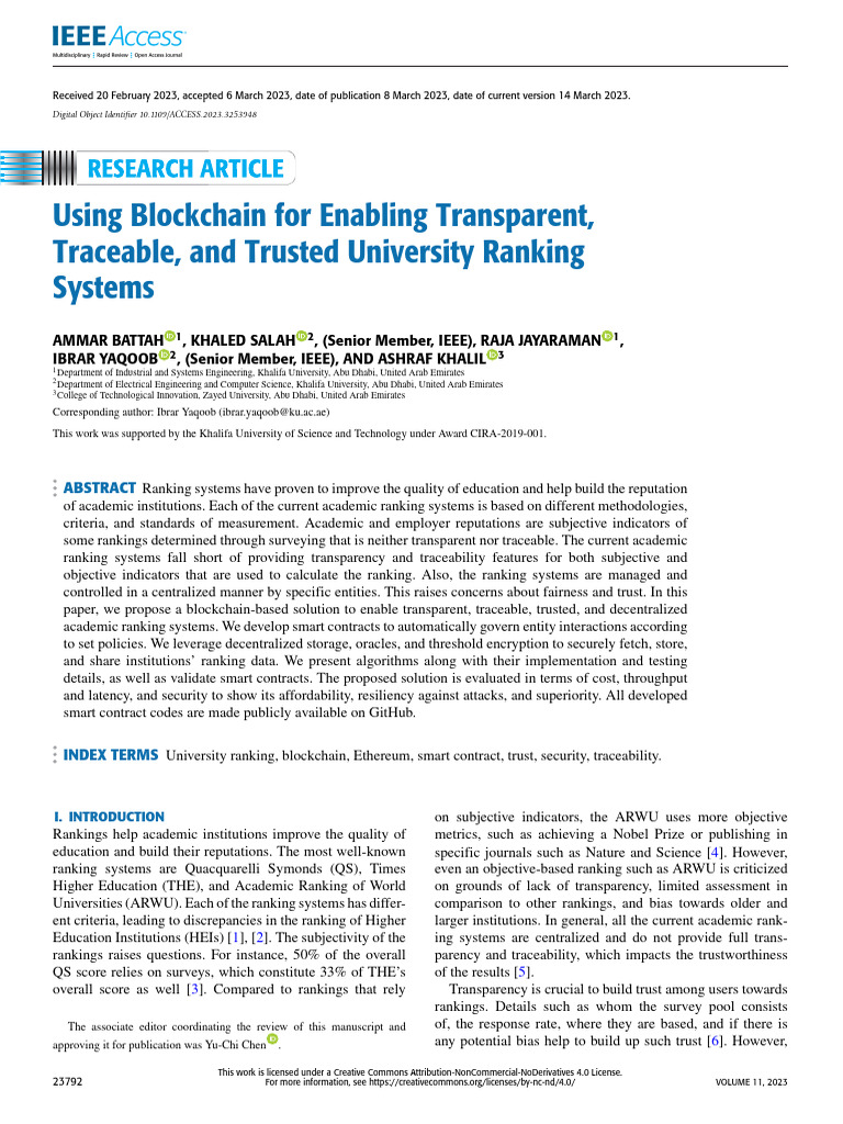 Using Blockchain For Enabling Transparent Traceable and Trusted University Ranking Systems | PDF ...