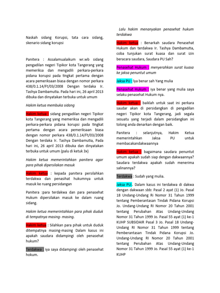 Naskah Sidang Korupsi | PDF Naskah Sidang Korupsi | PDF