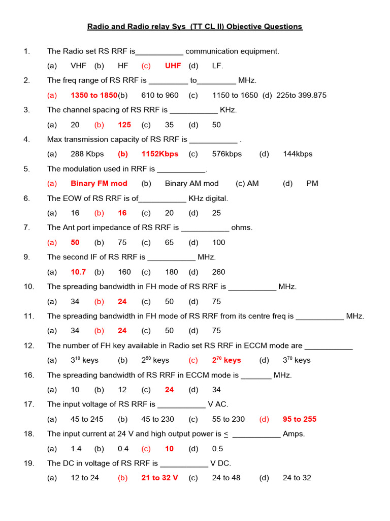 Rre Objective Ttcl Ii Pdf Radio Frequency Modulation
