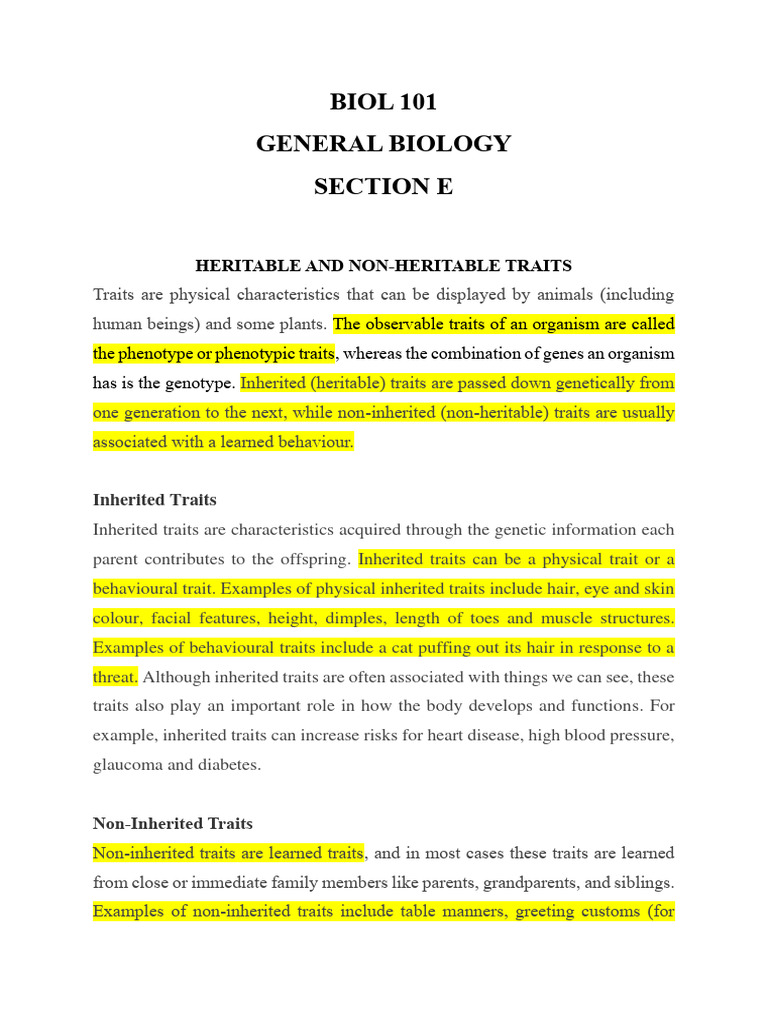 Heritable and Non 230425 135826 | PDF | Genetic Disorder | Genetics