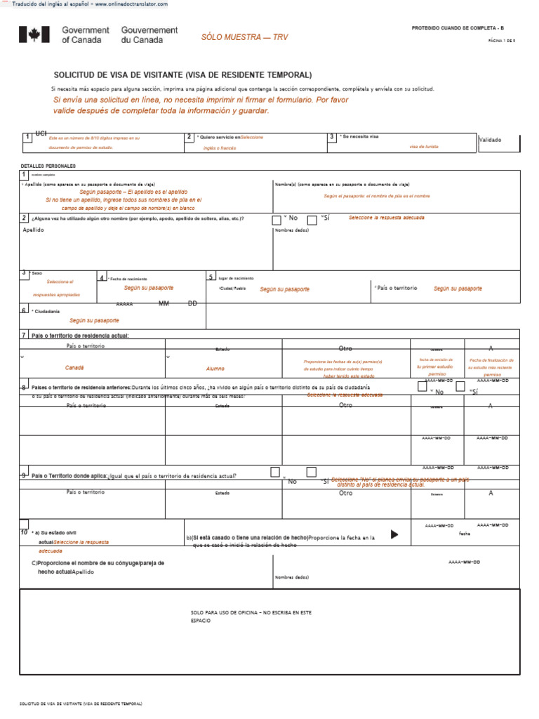 Imm5257e-Sample (1) .En - Es.en - Es | PDF | Visa de viaje | Pasaporte