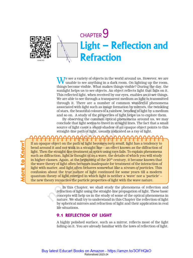 CH - 9 Light-Reflection and Refraction | PDF | Lens (Optics ...