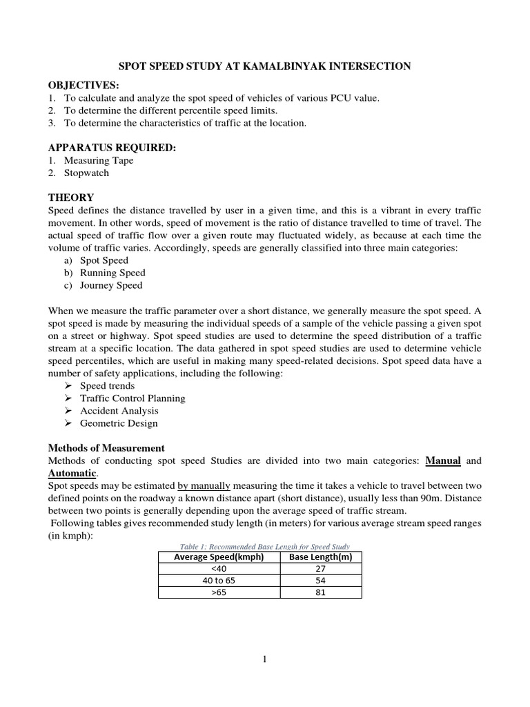 Spot Speed Study at Kamalbinyak Intersection | PDF | Percentile | Traffic