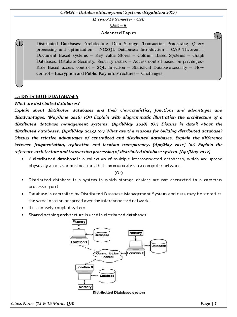 JK DBMS Ii Year (48P X 62C) Unit V | PDF | Databases | Replication (Computing)