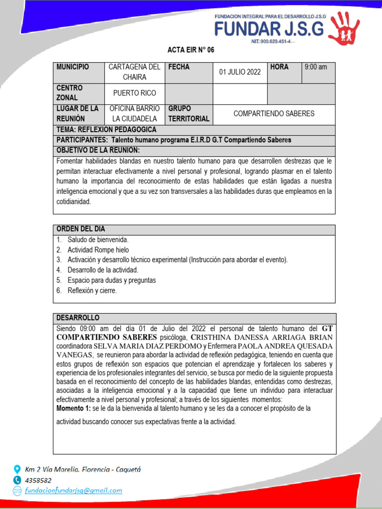 Acta - Eir N°06 - Reflexion Pedagogica - Julio - GT Compartiendo ...