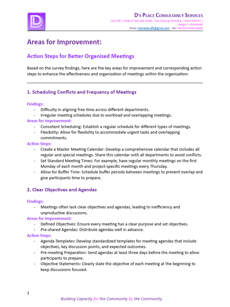 Areas For Improvement - Effective Meetings | PDF | Performance ...