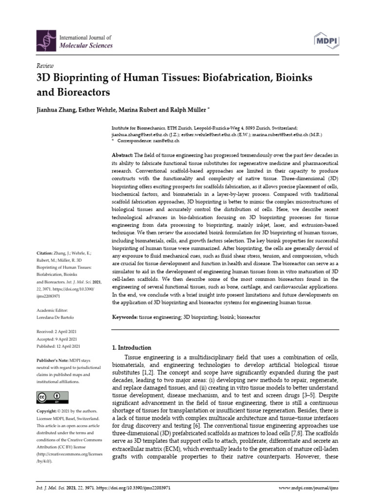 3D Bioprinting of Human Tissues Biofabrication Bio | PDF | Tissue ...