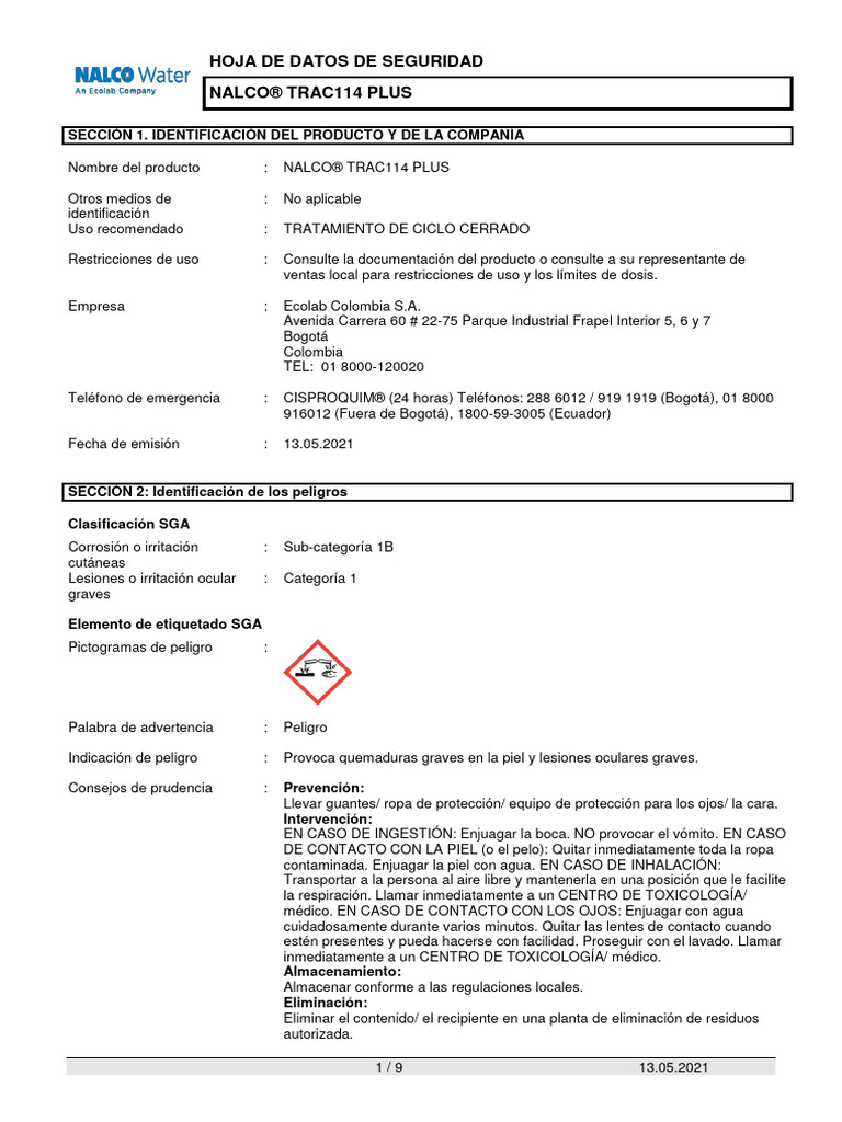 Msds Trac114 Plus (2021) | PDF | Reciclaje | Agua