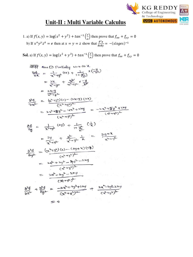M2 - Unit-II MULTI VARIABLE CALCULUS | PDF | Mathematical Analysis | Mathematics