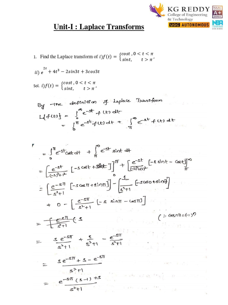 M2 - Unit-I Laplace Trance Forms | PDF | Linear Algebra | Measure Theory