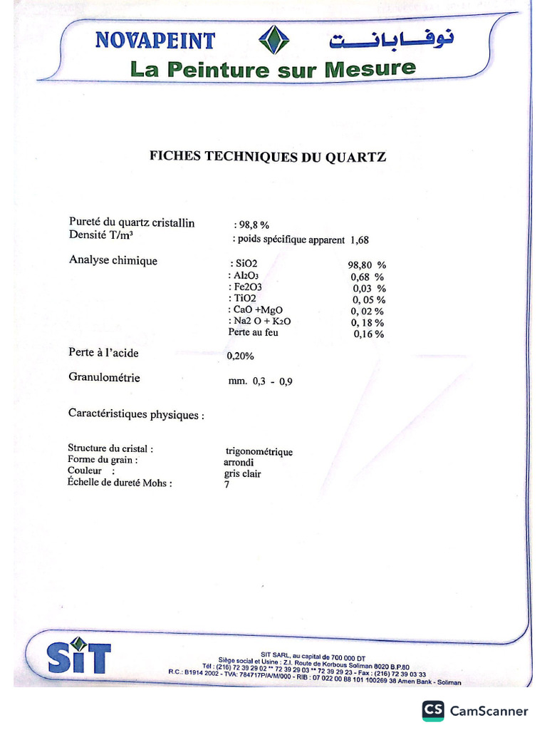 Fiche Technique Quartz | PDF