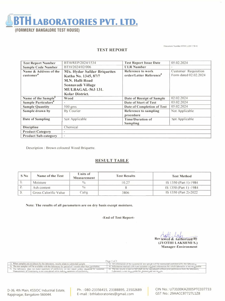 Test Report-Briquette Sample | PDF