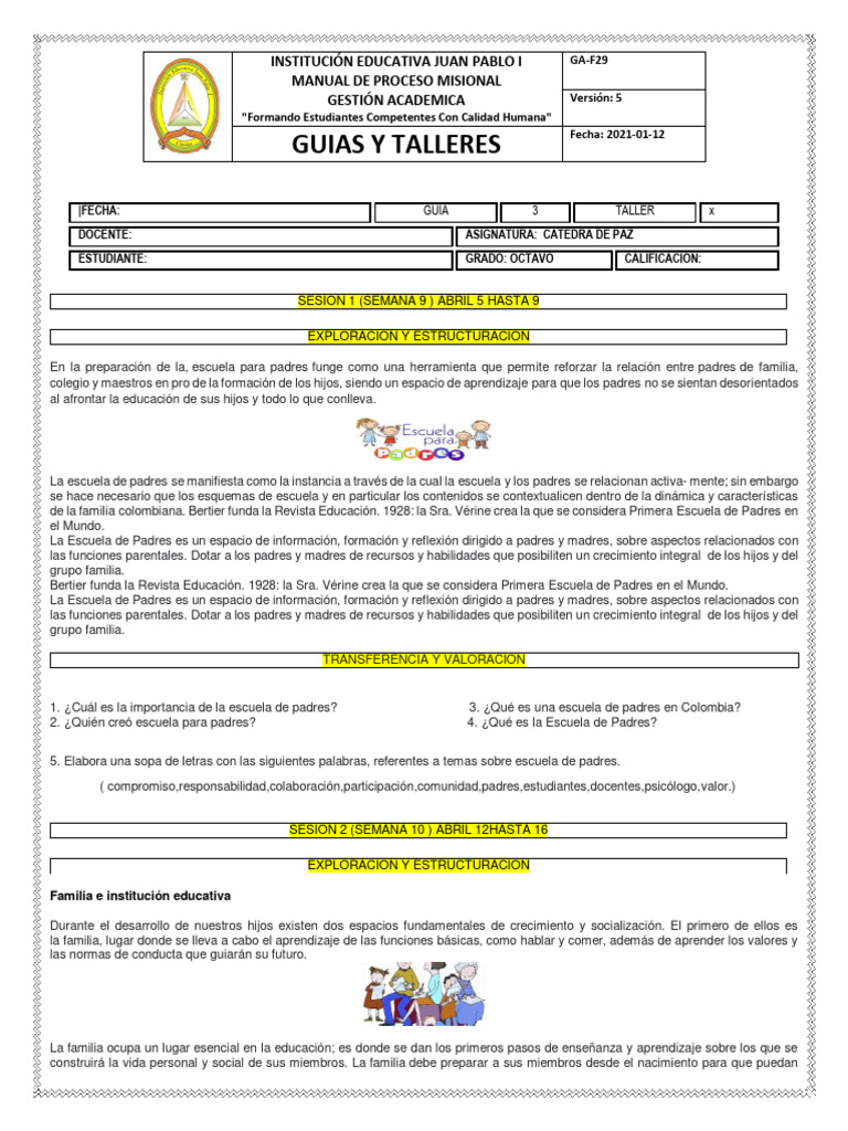 Guia 3 de Catedra Octavo | PDF | Familia | Tolerancia