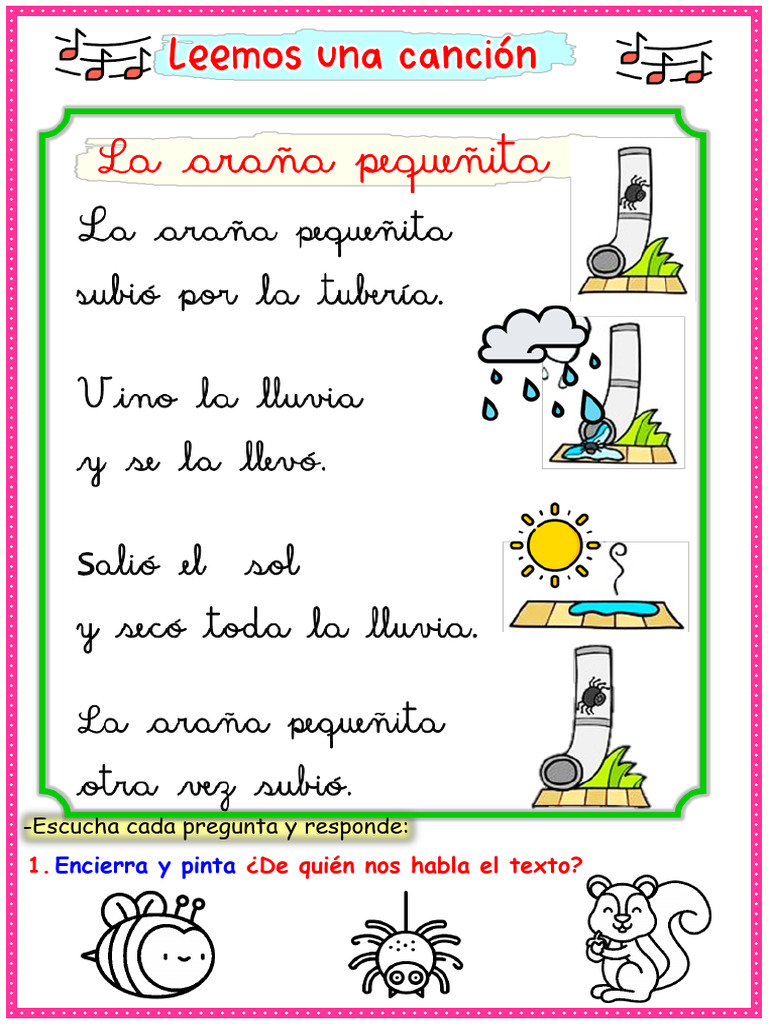 Actividades sobre la Araña Pequeñita | PDF | Artes del Lenguaje y ...