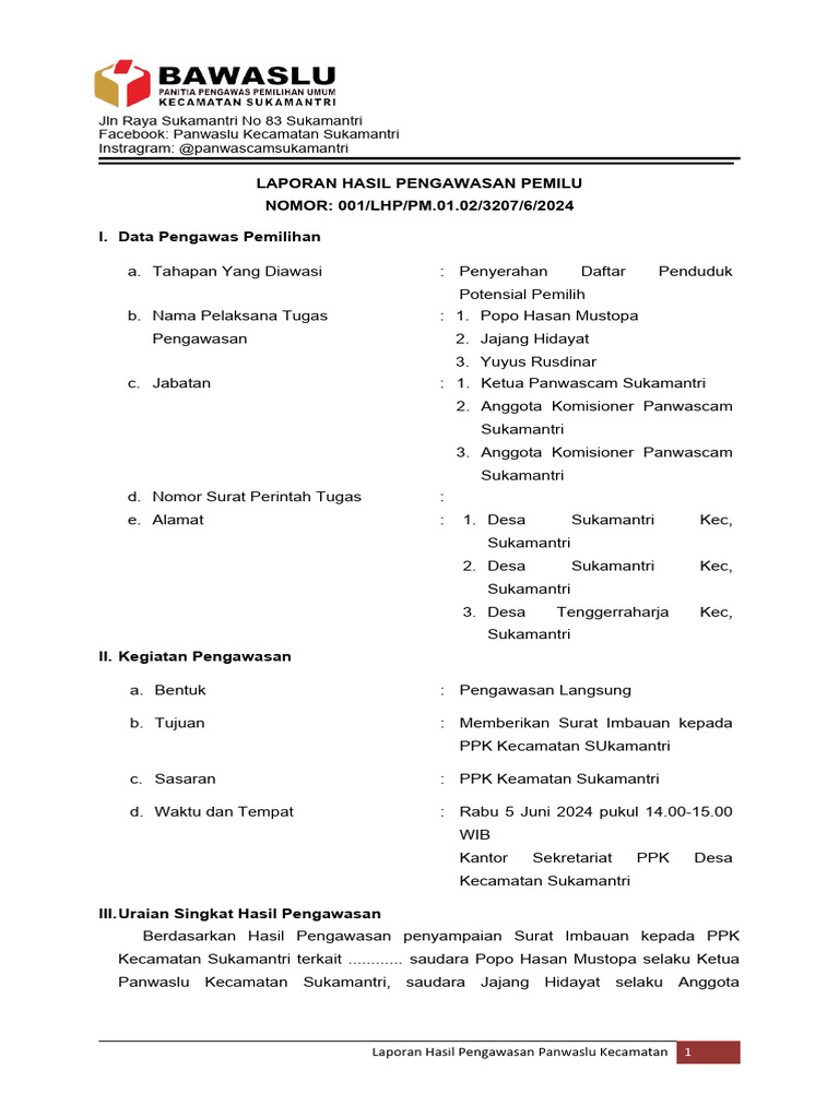 Laporan Hasil Pengawasan Pemilu 2024 | PDF