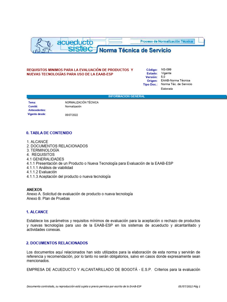 NS 099 V5.0 | PDF | Evaluación | Calidad (comercial)