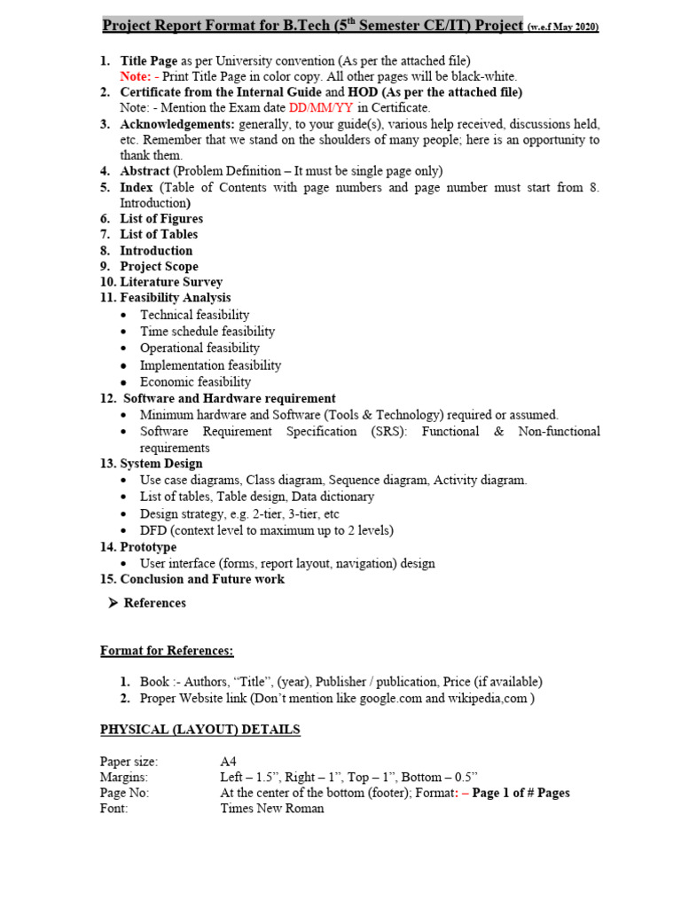 B.Tech Project Report Format Guide | PDF | Page Layout | Times New Roman