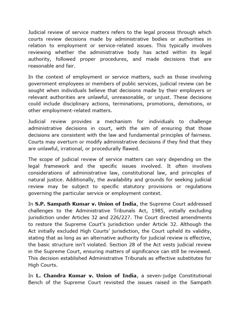Judicial Review of Service Matters Refers To The Legal Process Through ...