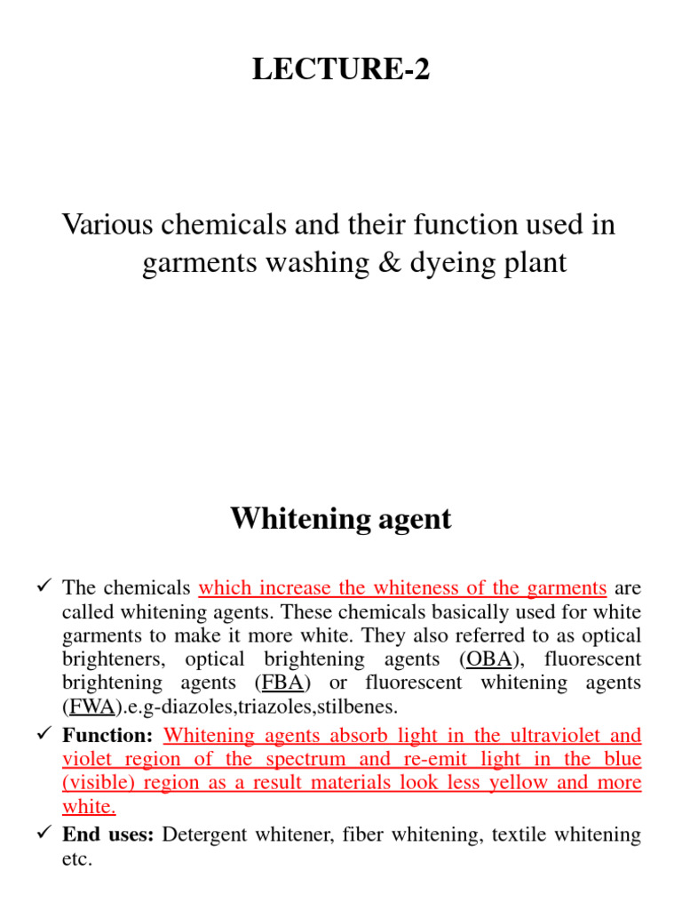 Lecture-2 Chemicals Used in Garments Washing | PDF | Detergent | Sodium Hydroxide